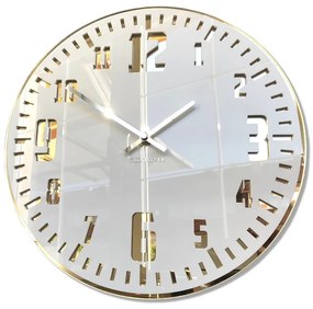 Designové nástěnné hodiny v bílé barvě se zlatým ciferníkem