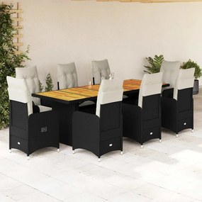 9dílný zahradní bistro set s poduškami černý polyratan 3277271