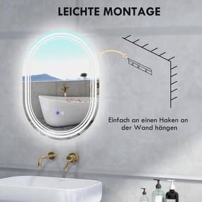 Koupelnové zrcadlo proti zamlžování LED světla 70 cm x 50 cm x 3 cm Stříbrná + bílá