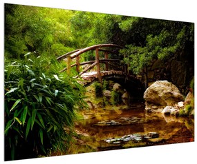 Obraz dřevěného mostu přes říčku (120x80 cm)