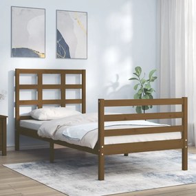 Rám postele s čelem medově hnědý 90 x 200 cm masivní dřevo,  3193974
