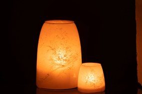 Růžový mramorovaný skleněný svícen - Ø 15 * 22 cm