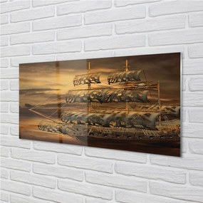 akrylový obraz mořská loď mraky 125x50 cm