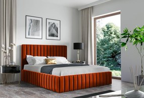 Eka Čalouněná postel INTIMA 160x200 cm Barva látky Trinity: (2317) Oranžová, Úložný prostor: S kovovým rámem úložného prostoru