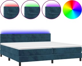 Box spring postel s matrací a LED tmavě modrá 200x200 cm samet 3134487
