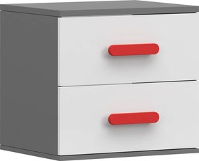 IDZ Noční stolek SMYK II 22, 55 cm Bílá + Grafit / Barevné úchytky Barva: Červená