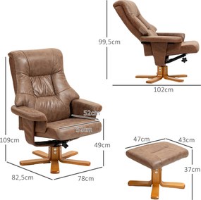 HOMCOM Relaxační Křeslo s Ottomans, Otočné Křeslo k Televizi s Funkcí Polohování, Potahované Křeslo do Obývacího Pokoje, Ložnice, Hnědá Microfiber, 7…