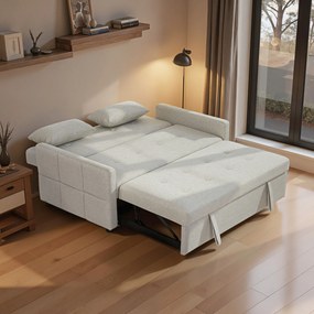 HOMCOM 2-místná rozkládací pohovka 3-v-1, klik-klak rozkládací pohovka, vysouvací postel, nastavitelné opěradlo, 158x85x85 cm, světle hnědá