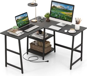 Costway Desk Rohový stůl ve tvaru L se zásuvkami a USB porty – 120 × 120 × 75 cm