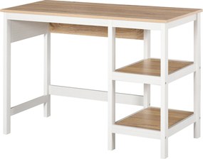 HOMCOM Multimedia Počítačový Stůl rozměry 110Š x 48H x 76V cm s 2 bočními policemi MDF E1 Světle Dub White | Aosom
