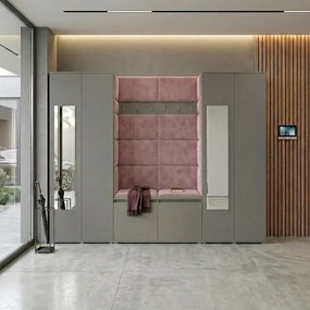 Předsíňová stěna Trinity 10 s čalouněnými panely, 280 cm, grafit/ světle růžová