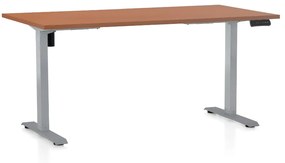 Výškově nastavitelný stůl OfficeTech B, 160 x 80 cm, šedá podnož, třešeň