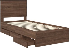 Rám postele se zásuvkou Hnědý dub 90 x 200 cm Inženýrské dřevo 3411158