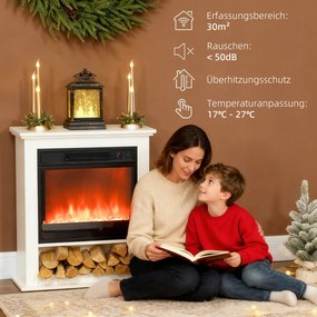 HOMCOM Elektrický krb, realistické plameny se 9 barvami, nastavitelná jasnost, 1800W, dálkové ovládání, časovač, bílá
