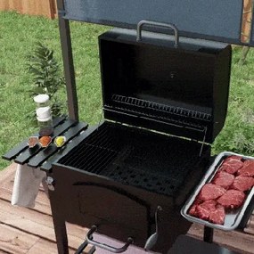 Outsunny gril na dřevěné uhlí BBQ gril Smoker, nastavitelná přihrádka na uhlí, boční odkládací plochy, 124 x 66 x 112 cm, černý