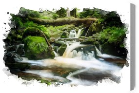Obraz Vodopád V Lese Malovaný Akvarelem Nedostatek Nedostatek Plátno Canvas 100x70