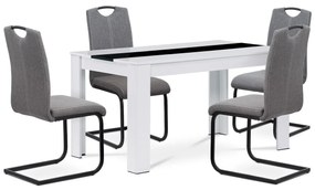 AUTRONIC Jídelní židle, potah šedá látka, bílé prošití, kovová podnož, černý matný lak