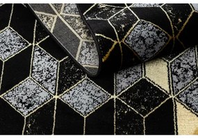 Dywany Luszczow Kusový koberec, Běhoun GLOSS moderni 400B 86, 3D černý / zlato Rozměr koberce: 70 x 200 cm
