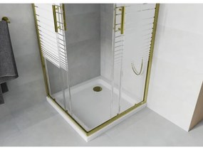 Mexen Rio čtvercový sprchový kout 70 x 70 cm, Pruhy, Zlatá + sprchová vanička Flat, Bílá - 860-070-070-50-20-4010G
