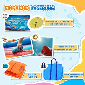 Outsunny nafukovací skákací hrad, hrací hrad se skluzavkou pro 4 děti, s foukačkou, hrací domeček pro 3-8 let, vzor raketa, polyester | Aosom