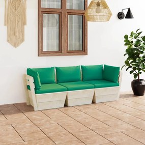 vidaXL 3místná zahradní pohovka z palet s poduškami smrkové dřevo [3063396] Barva: Zelená
