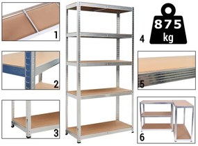 Regál CONOR 180x90x30 cm stříbrný