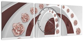 Obraz - 3D oblouky s květy (s hodinami) (90x30 cm)