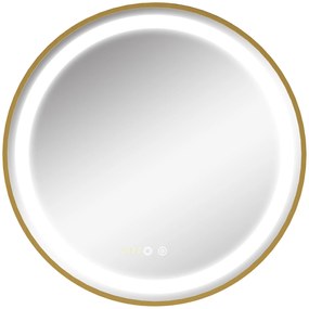 kleankin Stmívatelné koupelnové zrcadlo s LED světlem 60x60cm, IP44, hliníková slitina, paměťová funkce a zobrazení času | Aosom.de