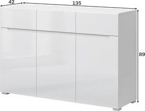 Komoda 3d3s bílý lesk Yolk