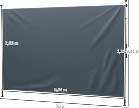 Svěrná markýza s ruční klikou Výškově nastavitelná markýza se sklopným ramenem Markýza bez vrtání 350 cm široká Tmavě šedá