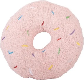 Růžový dekorativní polštář ve tvaru donutu s posypem - Ø 35*6 cm