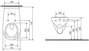 Sapho Sapho, HANDICAP WC závěsné prodloužené, Rimless, 37,5x73cm, bílá, K670-002