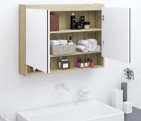 Koupelnová skříňka se zrcadlem 80 x 15 x 60 cm MDF bílá a dub 331537