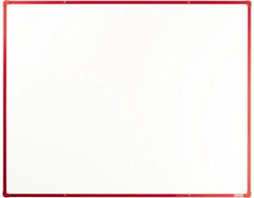 Bílá magnetická popisovací tabule s keramickým povrchem boardOK, 1500 x 1200 mm, červený rám