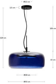 Tmavě modré LED závěsné svítidlo se skleněným stínidlem ø 38 cm Reig – Kave Home