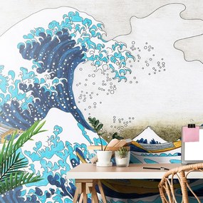 Tapeta reprodukce Velká vlna z Kanagawa - Kacušika Hokusai - 225x150 cm