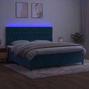 Box spring postel s matrací a LED tmavě modrá 200x200 cm samet 3136327