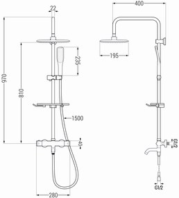 Mexen - KT49 sprchový set s termostatickou vanovou baterií Kai, černá-zlatá, 779004993-75