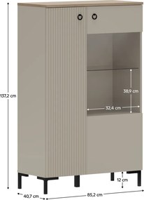 Kondela Nízká vitrína, šedohnědá Taupe/dub silverjack, DOMCA 1D1W/140