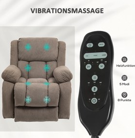 HOMCOM TV křeslo se stojánkem Elektrické polohovací křeslo s funkcí polohování, masážní funkcí, TV křeslo s funkcí vyhřívání, pružinovým jádrem, dálk…