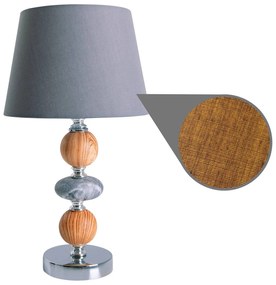 Stolní lampa Araga, šedá/chrom/dřevo