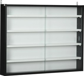 HOMCOM Stěnová vitrína s nastavitelnými policemi a 2 posuvnými skleněnými dveřmi pro sbírky parfémů a dekorativních figurek 80x9,5x60 cm Černá a Bílá