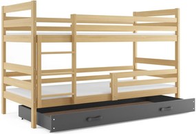 Patrová postel ERYK 2 + úložný prostor + matrace + rošt ZDARMA, 90x200 cm, borovice, grafit