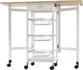 HOMCOM Skládací kuchyňský vozík s 6 koly, 1 zásuvkou a 3 kovovými koši - Multifunkční servisní vozík pro úložný prostor s nosností 50 kg, 97,2x37x77,…