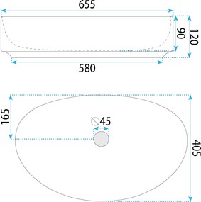 Rea Sabina 65, umyvadlo na desku 655x405x120 mm, bílá lesklá, REA-U6363
