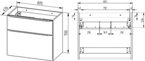 Mereo Mereo, Mailo, koupelnová skříňka 81 cm, bílá, dub, antracit, CN561SB