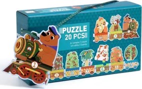 DJECO Puzzle Vlak se zvířátky a čísly / 20 dílků / od 3 let
