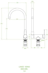 Laveo Bona, kuchyňská baterie stojící h-395, ušlechtilá ocel, LAV-BAB_268L
