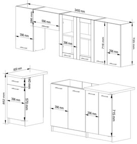 Kuchyňská linka OLIVIA V720 2.4 m s vitrínou beton