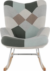 Houpací křeslo, zelená-bílá patchwork/bílá/buk, GERON